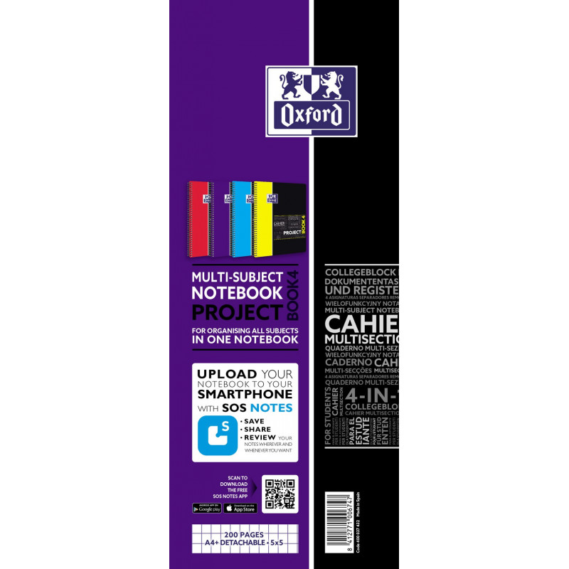 Cahier multi-sections A4+ spirale PROJECTBOOK OXFORD étudiants 200pages ...