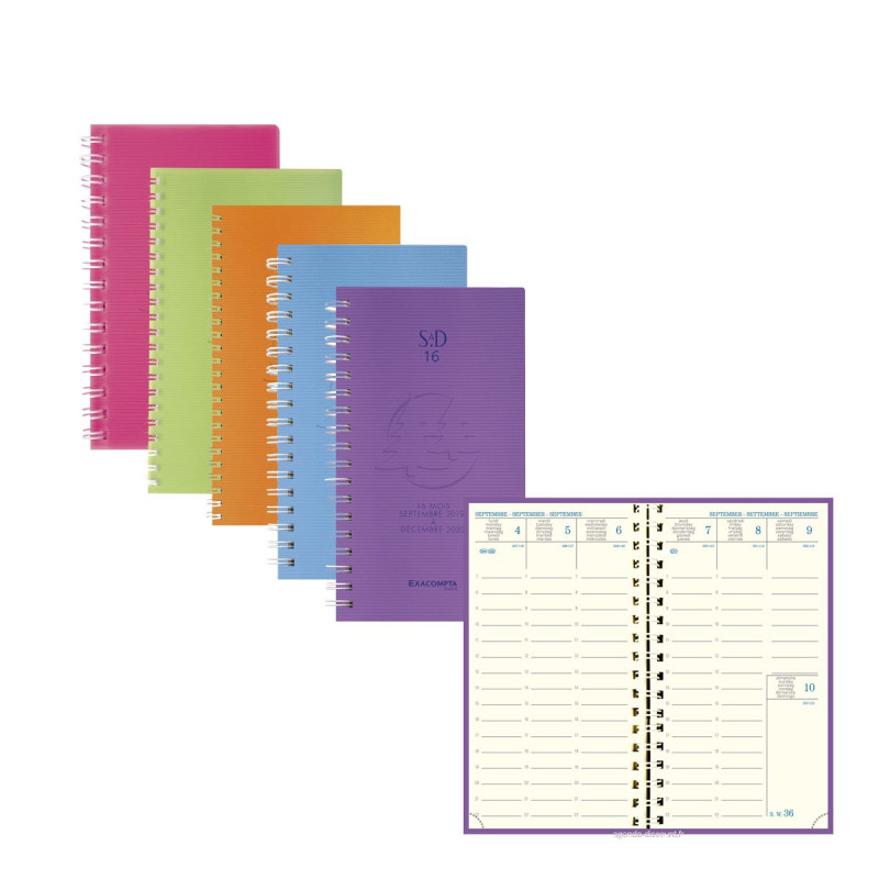 Agenda EXACOMPTA SAD 16W Linicolor - 165x90mm - 1 semaine sur 2 pages - spirale (COLORIS ALEATOIRES)