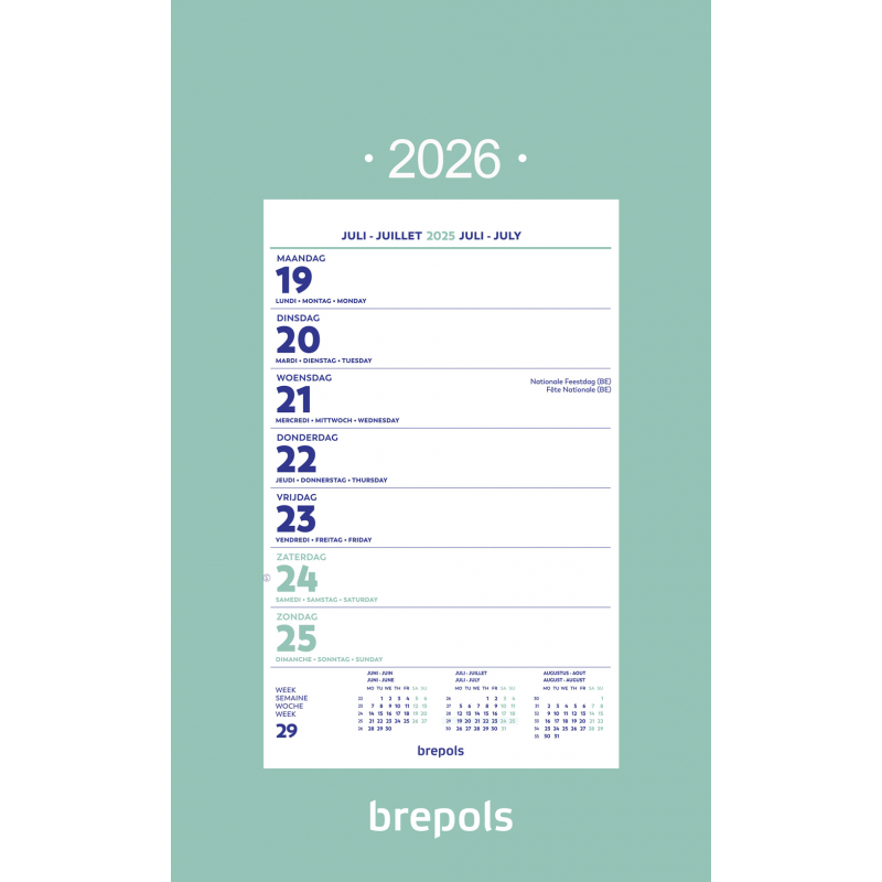 Calendrier 2025 sur plaque mural BREPOLS Optivision spécial gros ...