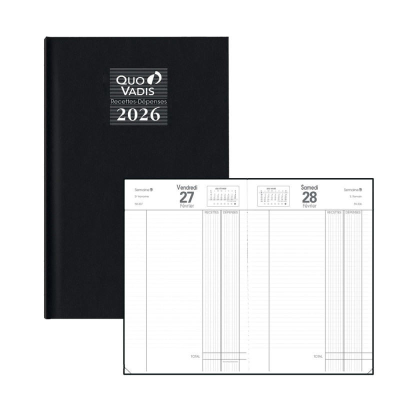 Agenda 2026 QUOVADIS RECETTES/DEPENSES Vanolin noir 13x21cm - 1 jour ...